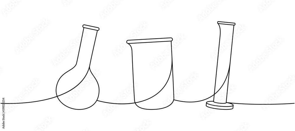 Laboratory glass equipment one line continuous drawing. Round bottom ...