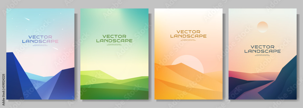 Plakat vector illustration. Flat landscape collection. Calm day scene ...