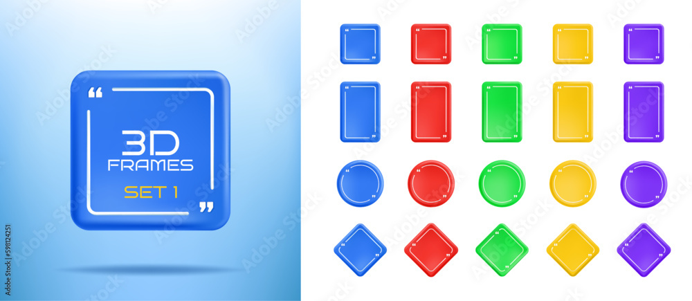 Vector illustration. 3d minimalist banners set. Quote frames blank ...