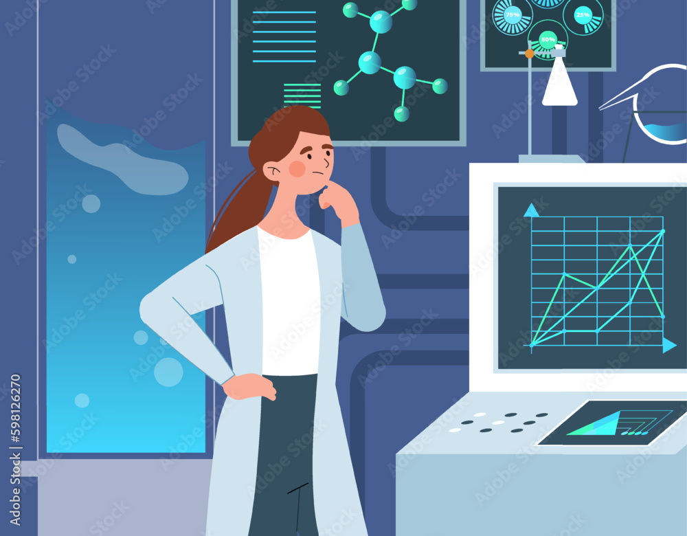 Scientist conducting experiments. Woman in medical coat analyzes ...