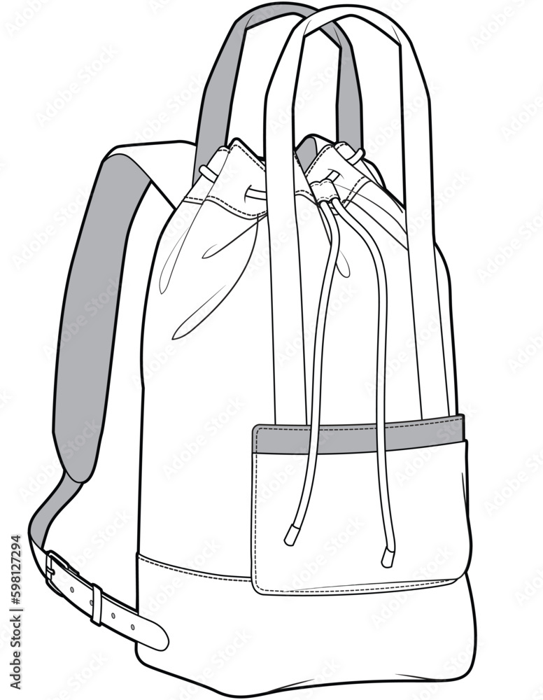 multi handled bucket bag flat sketch vector illustration bucket ...