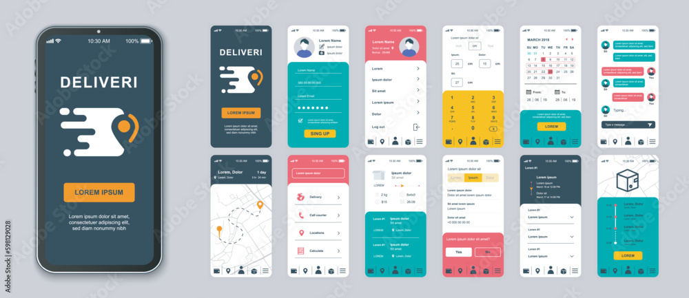 Delivery mobile app screens set for web templates. Pack of login ...