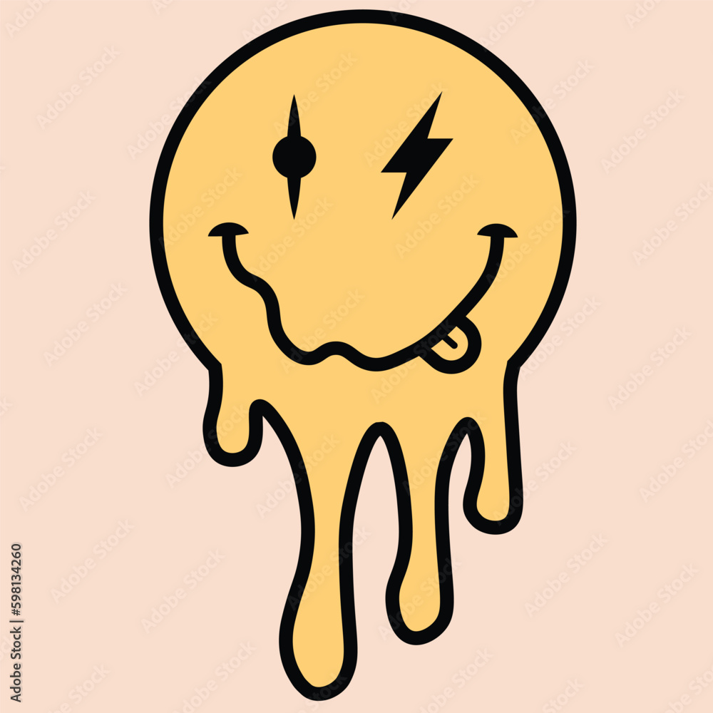 melted, yellow, drippy, acid face, smile, fun, face, vector, funny ...