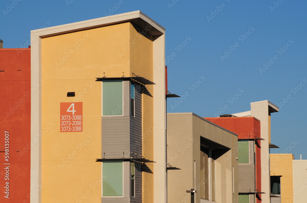 Exterior view of top storeys of apartment building for 55+ active adult ...
