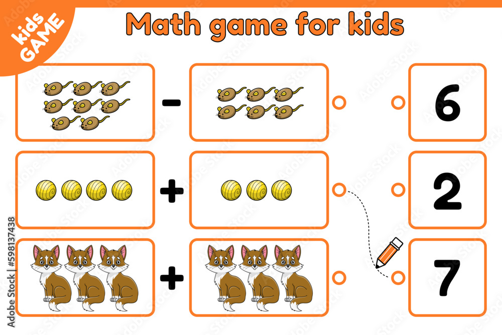 Math educational game for children. Addition and subtraction. Counting ...