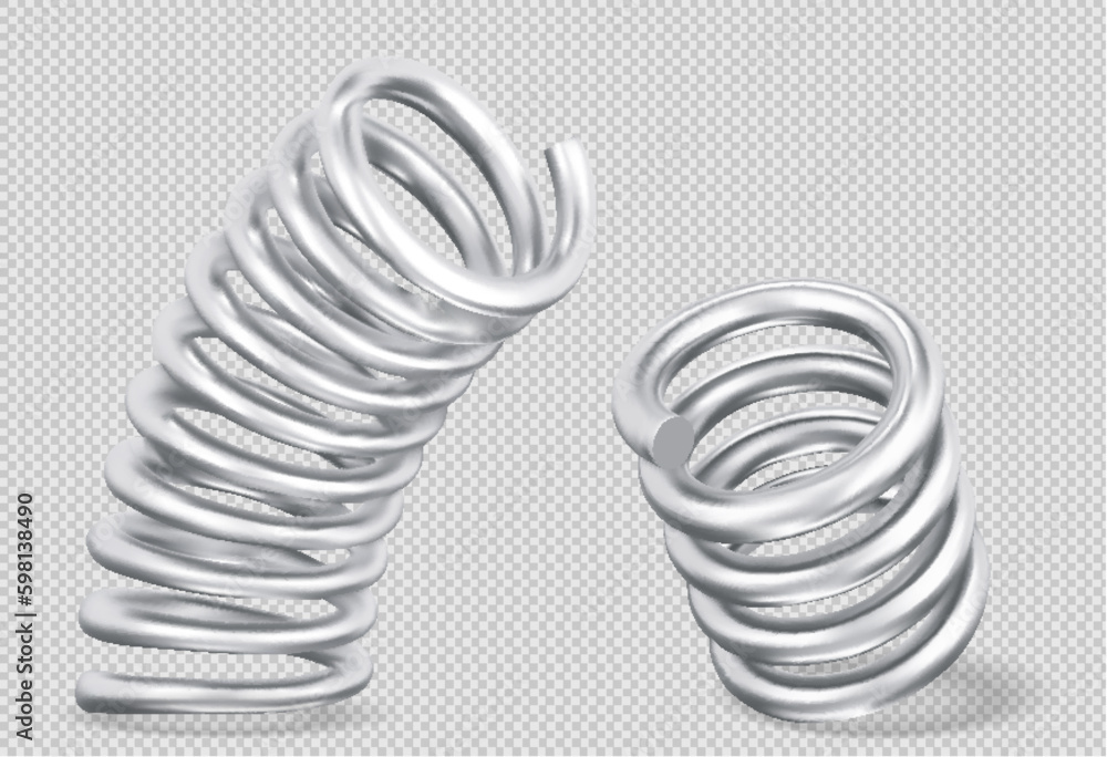 Metal spring silver realistic set with swirls isolated vector ...