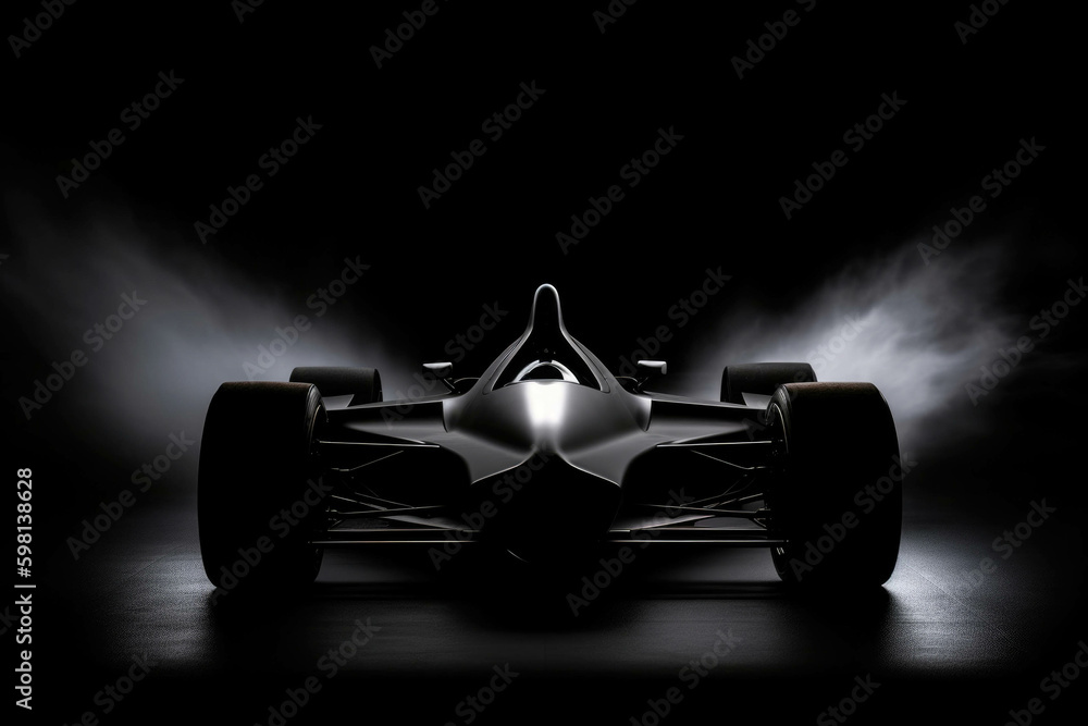 Tinted windows of a sleek black race car hide the driver from view as ...