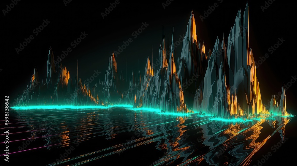 Fantasy world, neon magic lake, neon vj loop, dj loop, music video ...