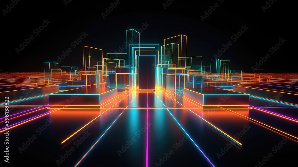 Fantasy world, neon magic lake, neon vj loop, dj loop, music video ...