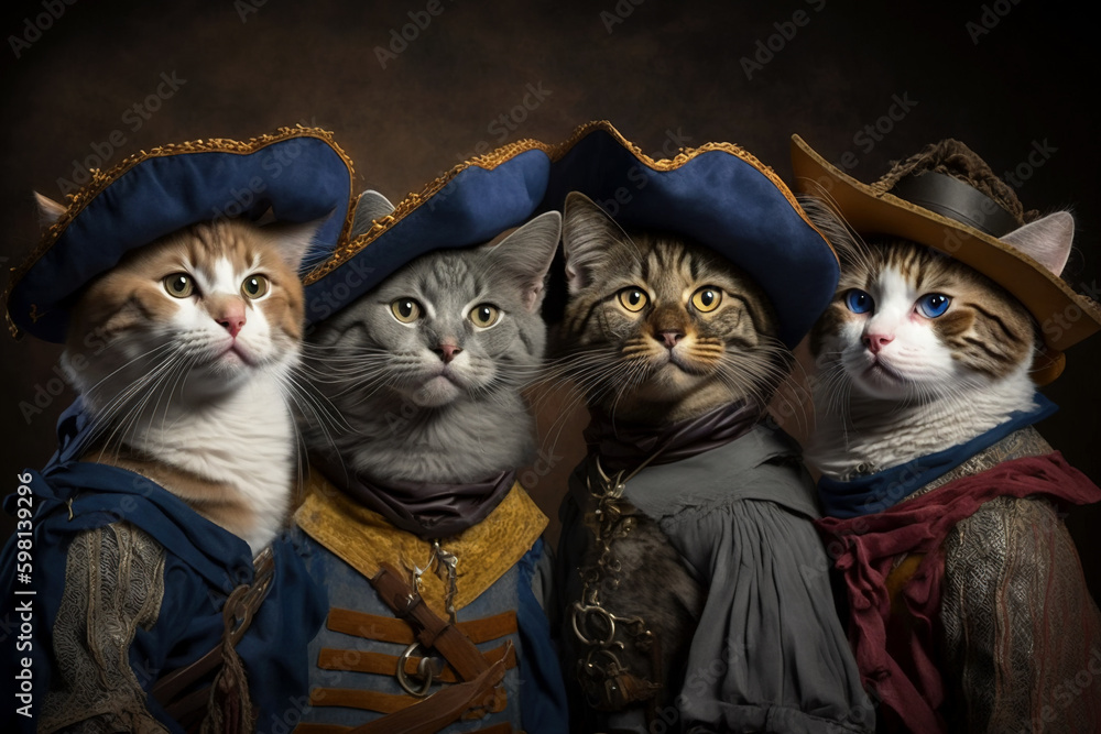 Cats dressed as musketeers, funny pets as heroes of famous novel by ...