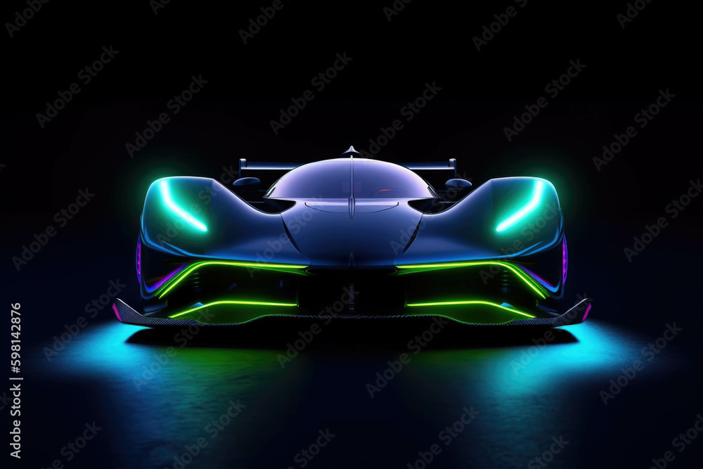 A lime green electric racing car with a wide stance huge rims and a ...