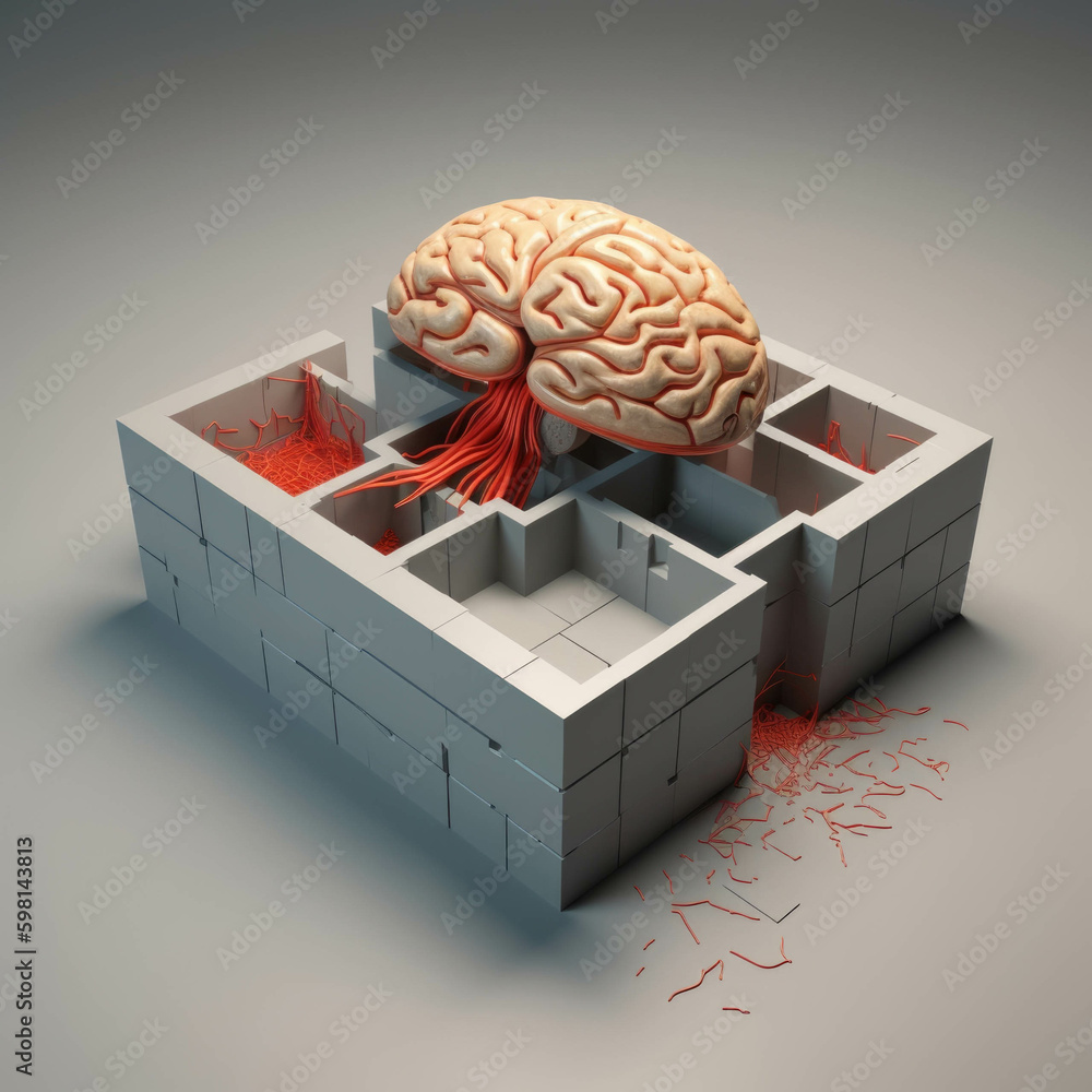 A brain diagram highlighting an area of stored memories that has become ...