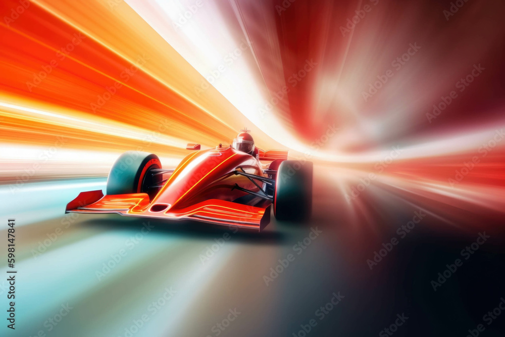 A long shot of a racecar on the track its aerodynamic curves allowing ...