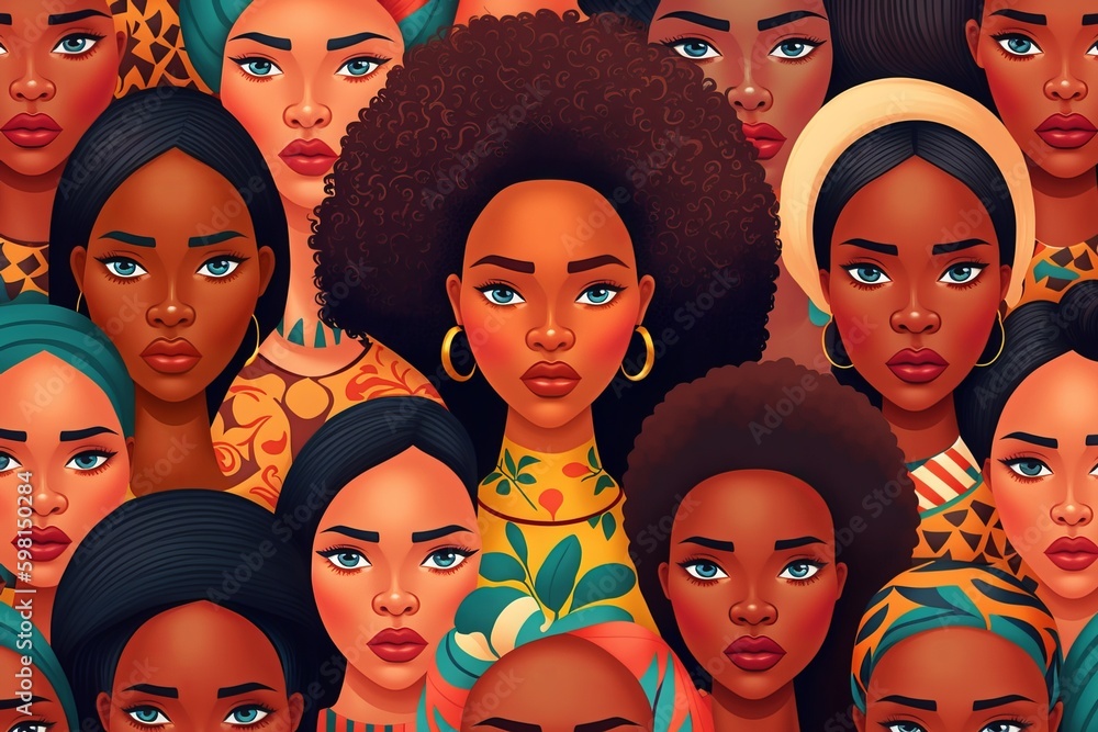 Seamless of African American Women Faces Stock Illustration | Adobe Stock
