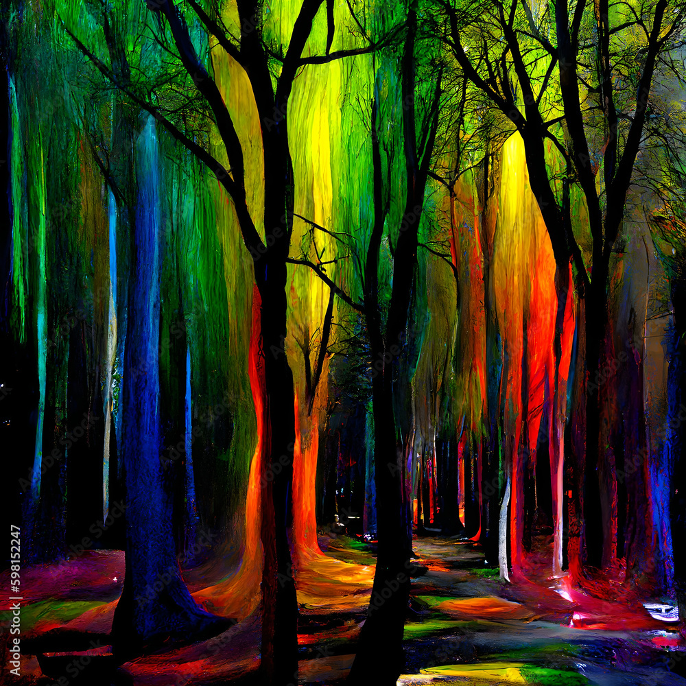 Vivid forest in the night, Generative AI, Generative, AI, Magical ...