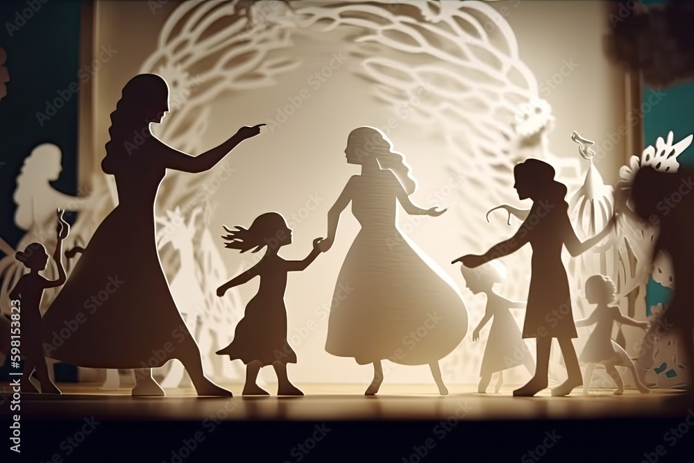 Paper cut style: Family celebrating Mother's Day with dancing ...