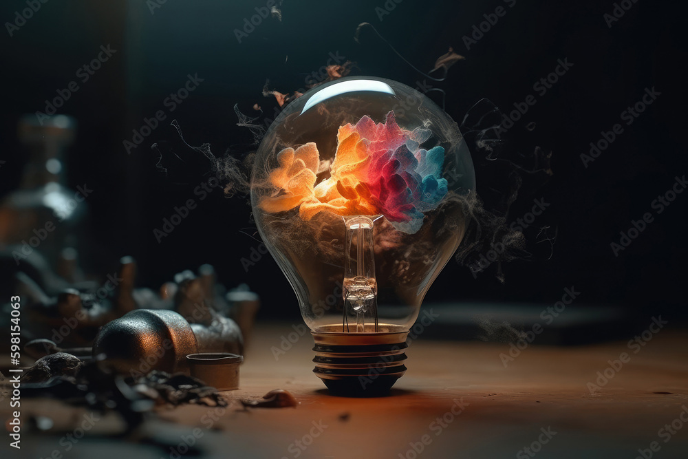 Light bulb as creativity, ingenuity and idea presented in vibrant ...