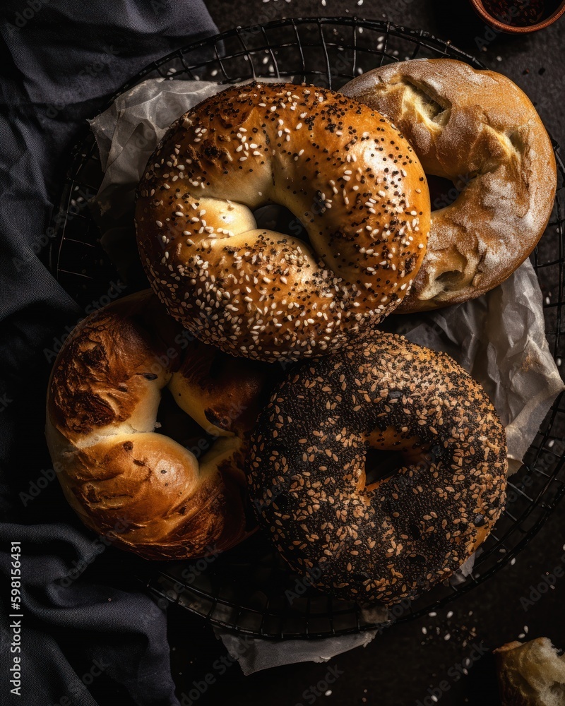 chewy keto bagels soft spring light top view macro phot other pastries ...