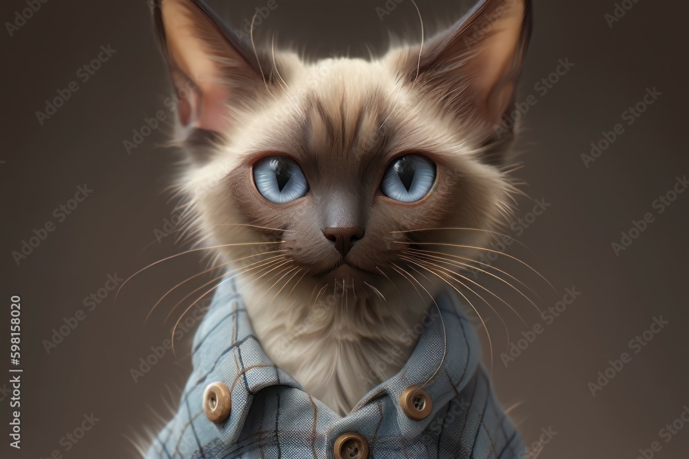 Anthropomorphic cat Siamese dressed in human clothing. humanized animal ...