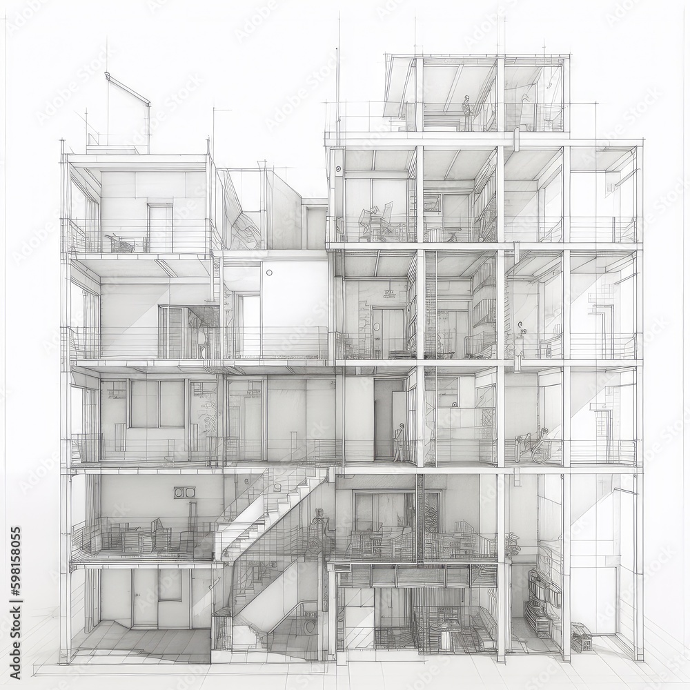 Drawing of Modern Duplex House, urban architecture, house drawing ...