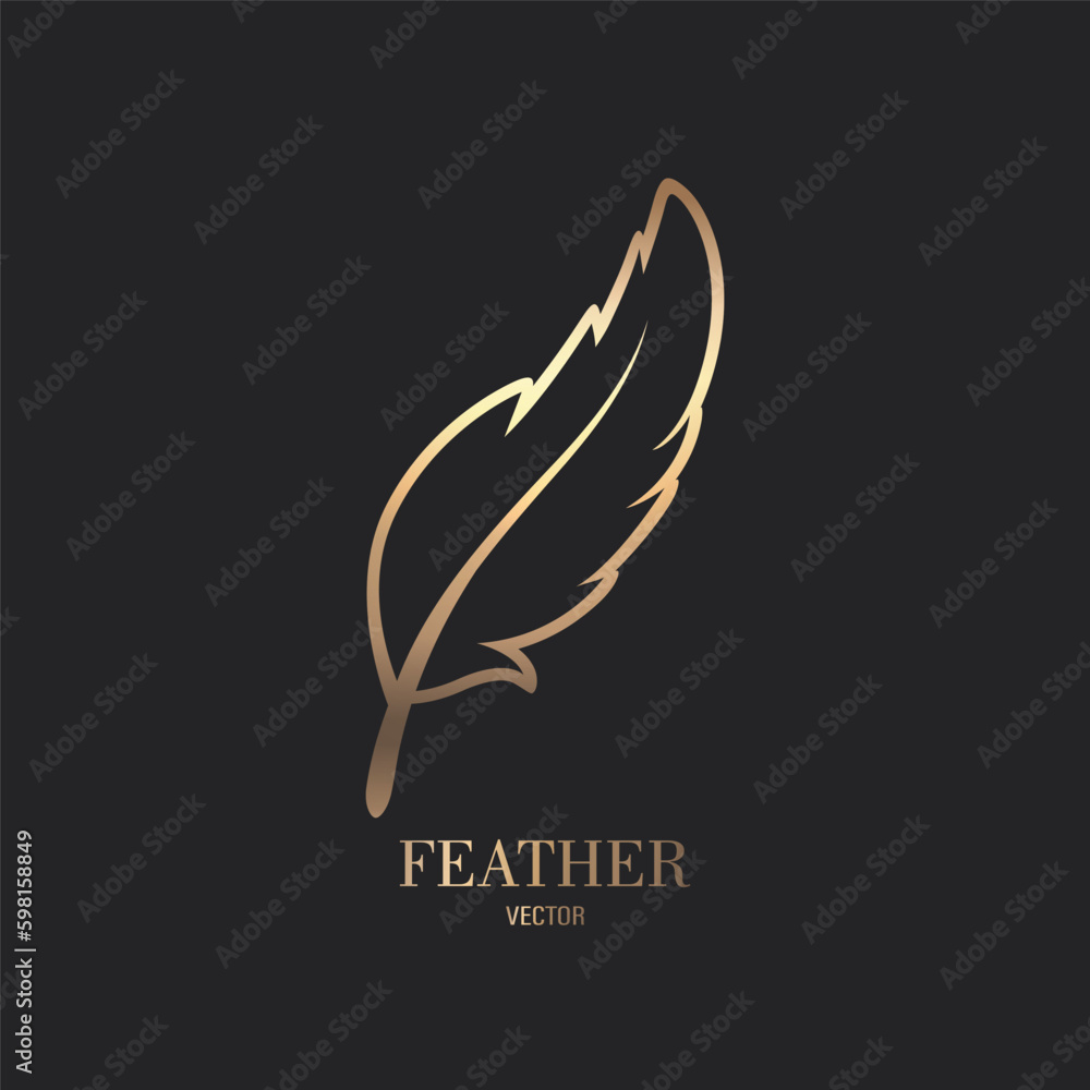 Vector Fluffy Golden Color Feather Logo Icon, Silhouette Feather ...