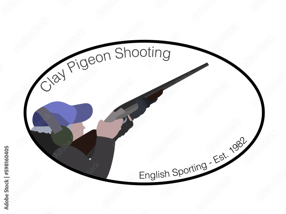 Clay Pigeon or hunting logo vector in an oval shape with man aiming a ...