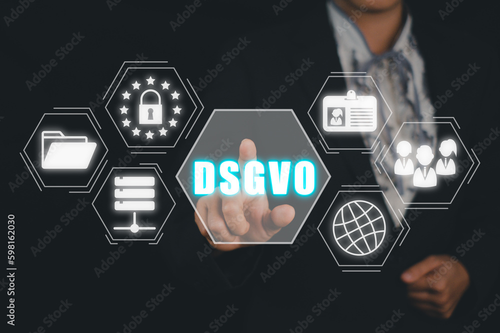 DSGVO Basic Data Protection Regulation Concept, Person hand touching ...
