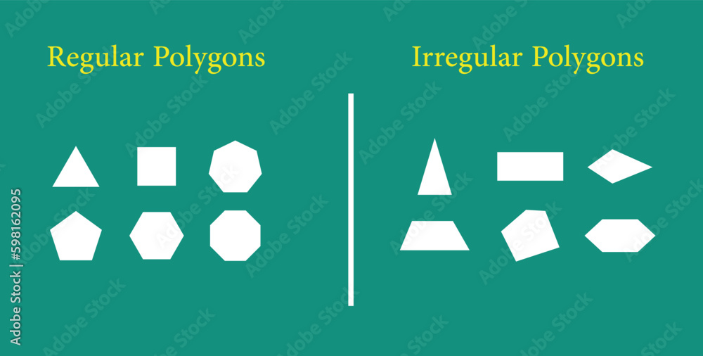Regular And Irregular Polygons In Mathematics Vector Illustration Isolated On Chalkboard Stock