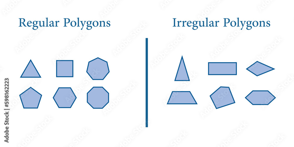 Regular and irregular polygons in mathematics. Vector illustration ...