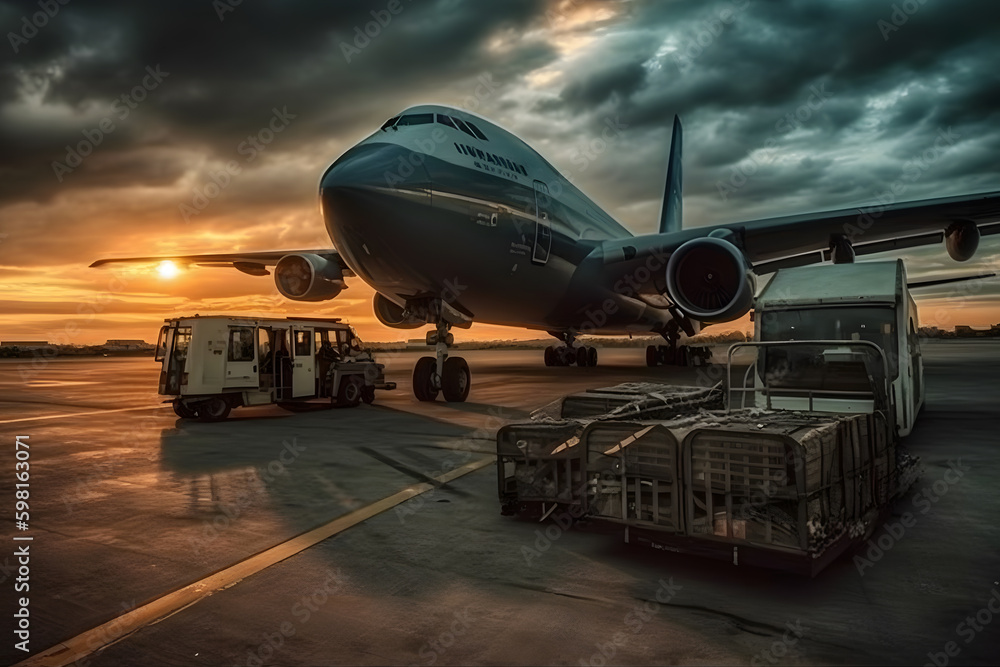 loading cargo outside cargo plane. Neural network AI generated art ...