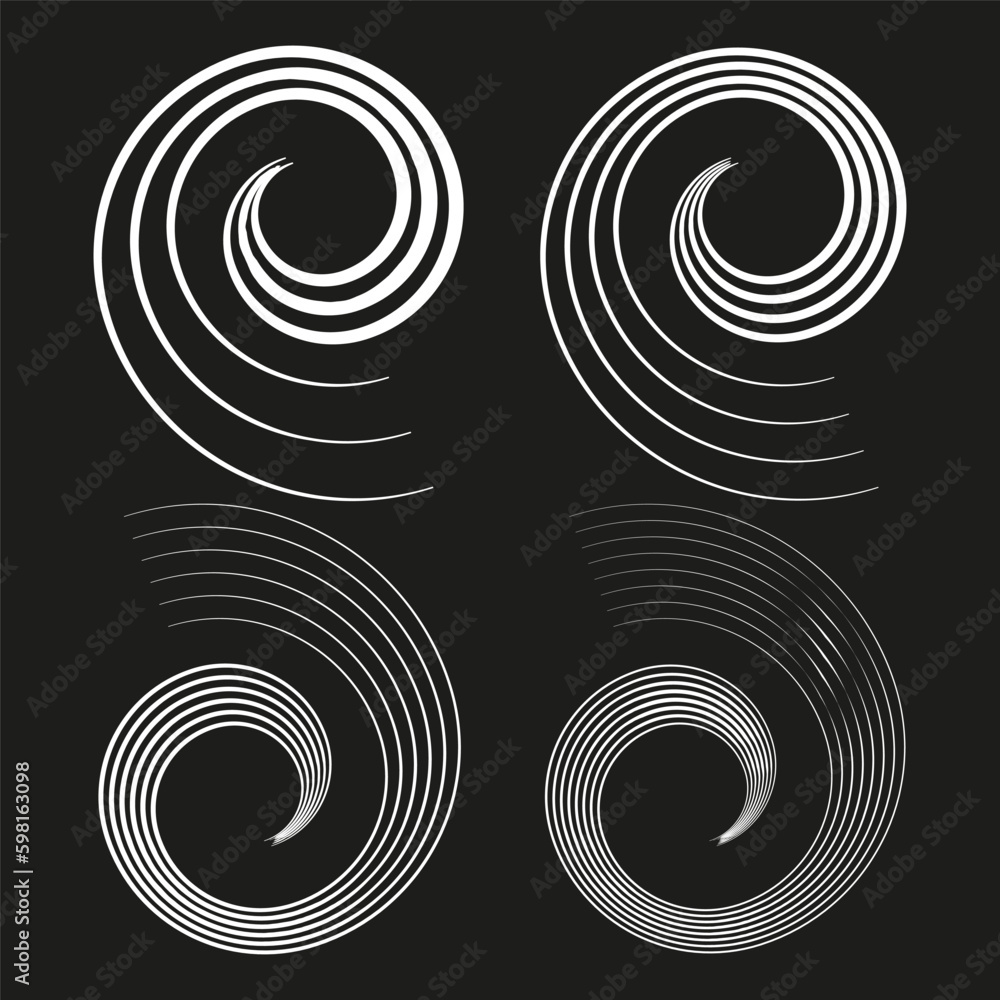 Vetor de Spiral, swirl, twirl. Volute, helix, eddy and vortex shape ...