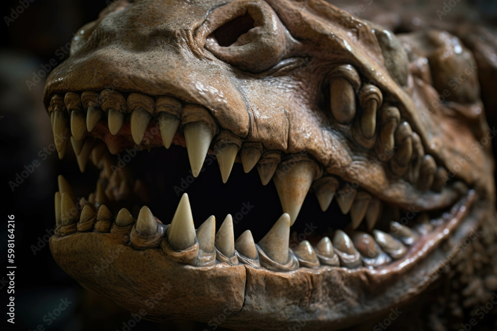 Jagged and curved rows of formidable teeth and an impressive jaw. AI ...