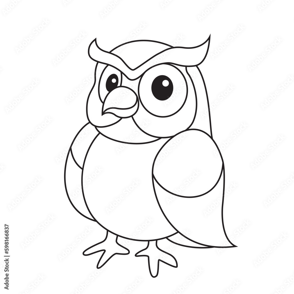 Cartoon simple cute Owl black and white line drawing for coloring book ...
