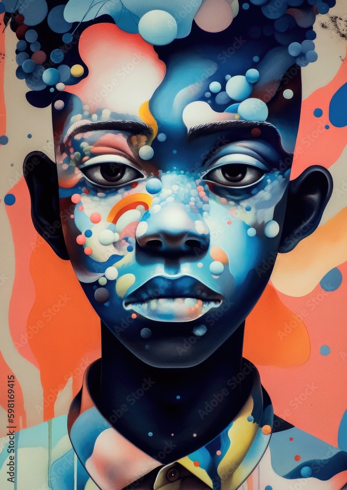 Boyhood illustration. Black boy made of ceramic sculpture material ...
