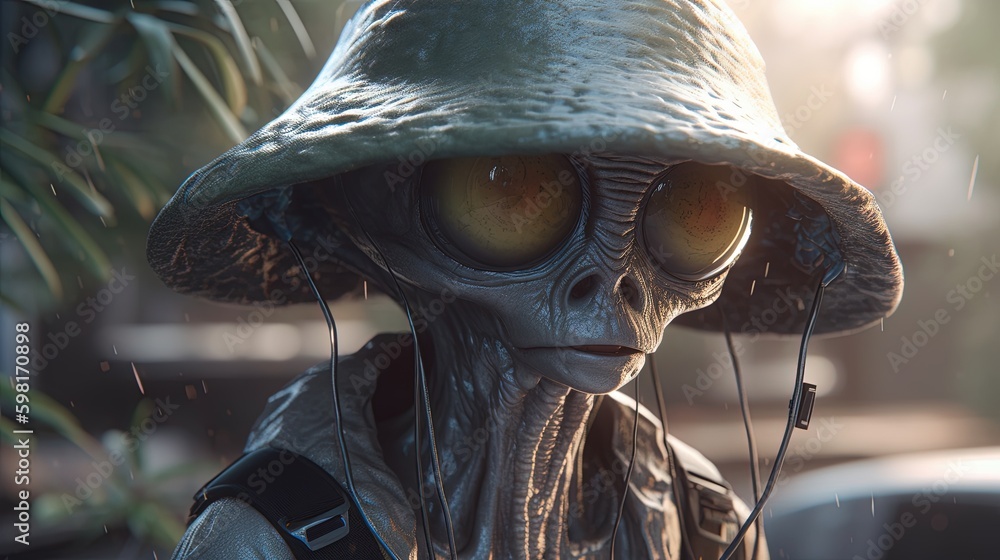 alien wearing bucket hat, digital art illustration, Generative AI Stock ...