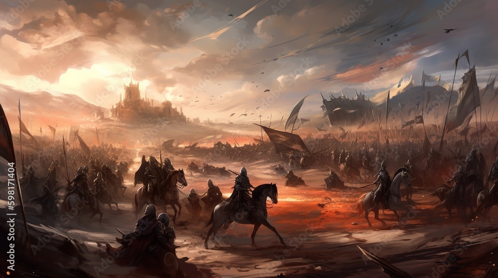 amidst chaos clashing brave knight, digital art illustration ...
