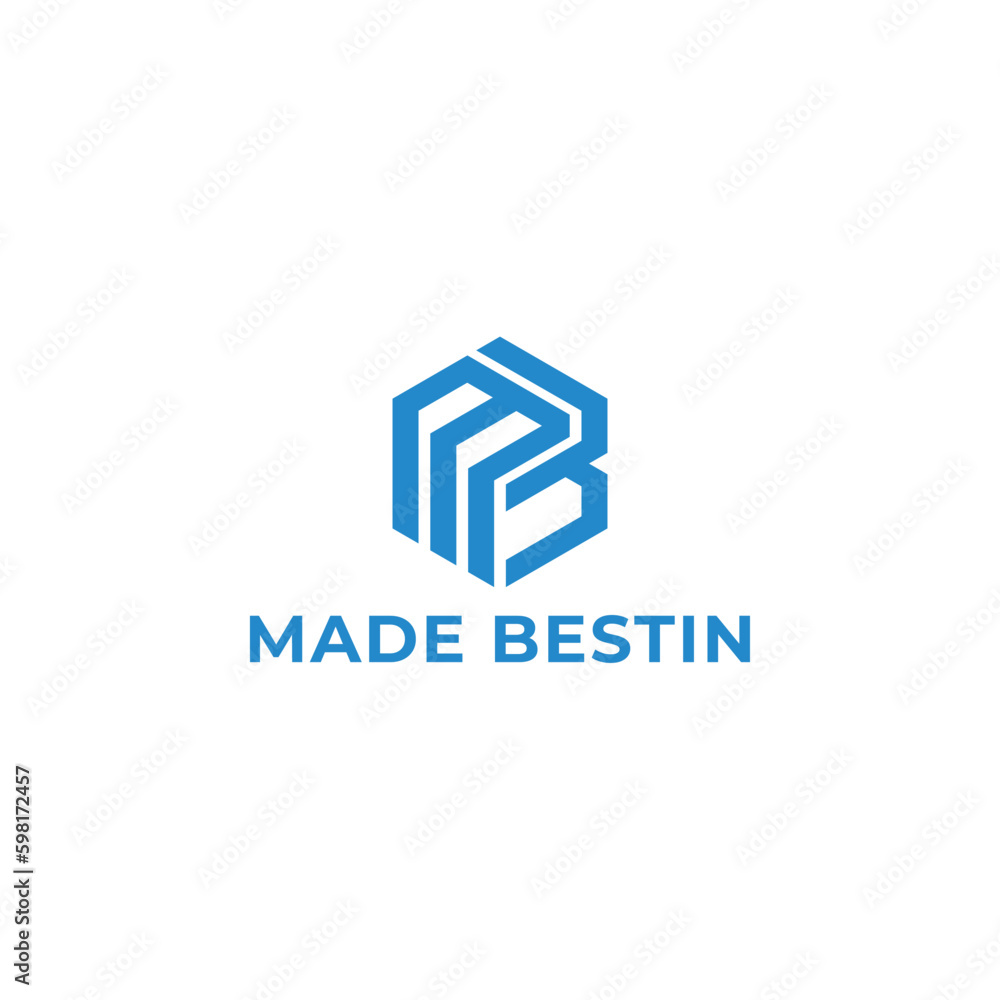 Abstract initial letter MB or BM logo in blue color isolated in white ...