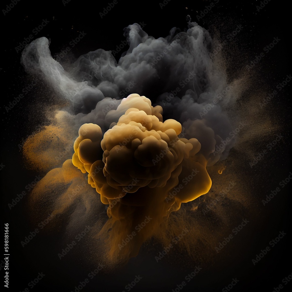 Gold and grey smoke bomb on black background. Generative AI Stock ...
