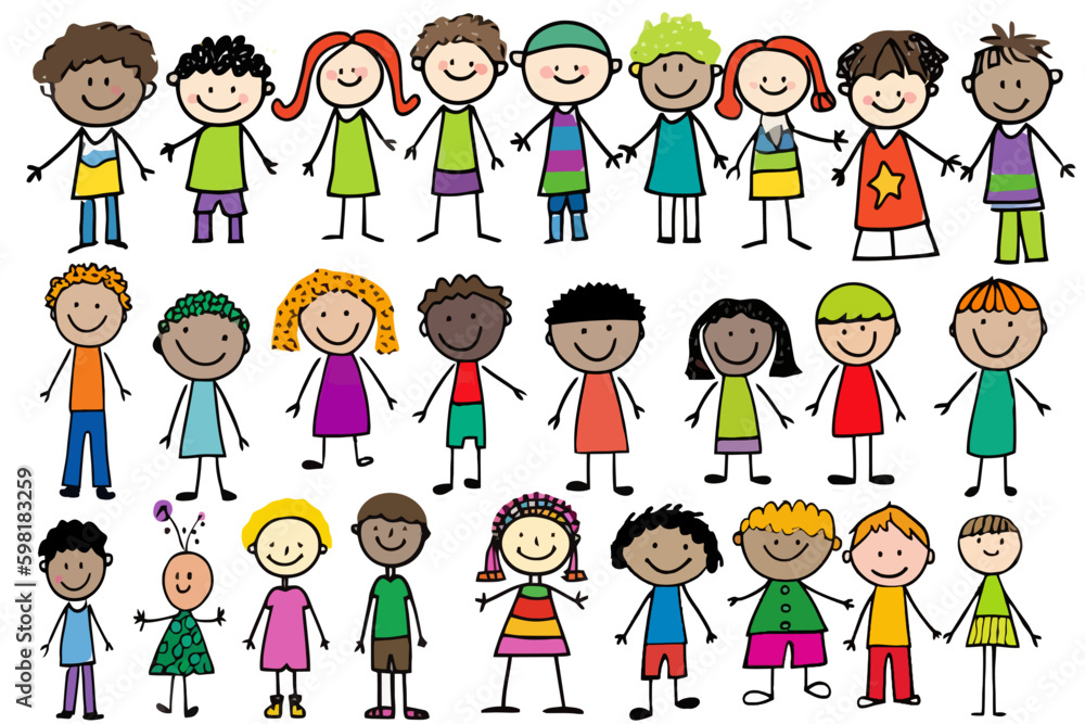 Children stick figure collection clipart vector, stick girls, stick ...