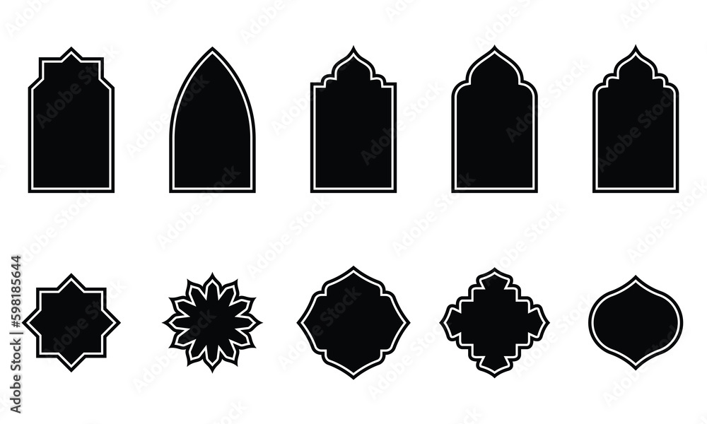 Set of Islamic Shape Illustration. flat Islamic door and arabic window ...