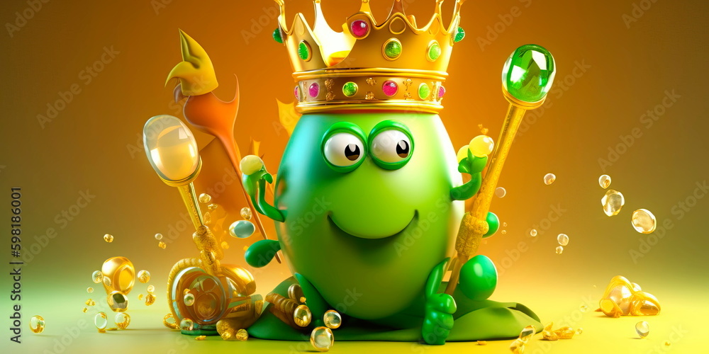 cartoon gallbladder character with a crown and scepter, surrounded by ...
