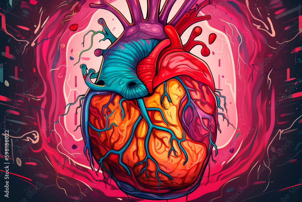 cartoon image of a human heart, with cute eyes and a smile, surrounded ...