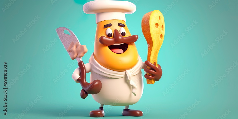 cartoon pancreas character with a chef hat and apron, holding a plate ...