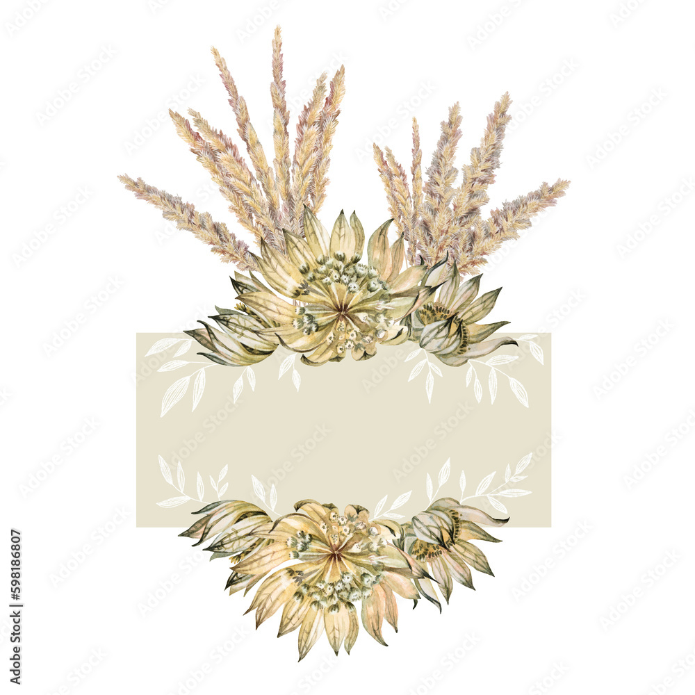 Watercolor boho frame isolated on white background. Square border ...