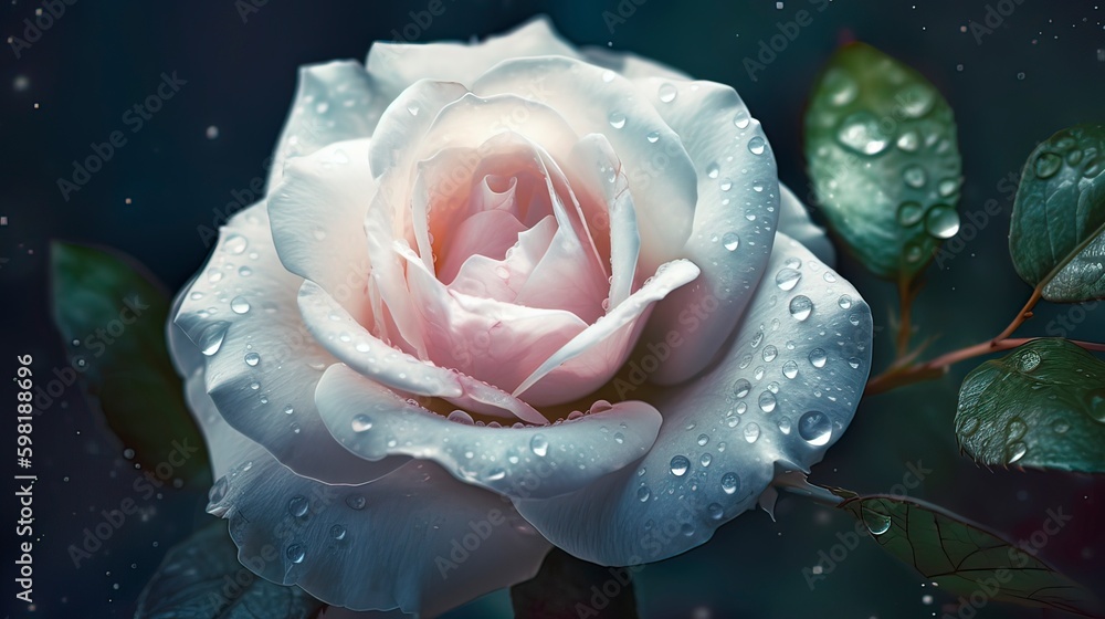 White rose water drop desktop wallpaper. Generative ai. Stock ...