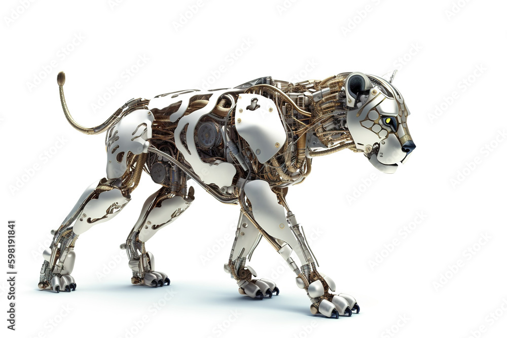 Image of a female lion modified into a robot on a white background ...