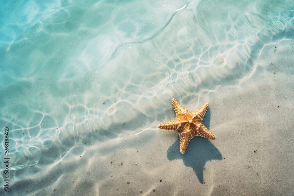 Star fish on sand beach background. Copy space of summer and vacation ...