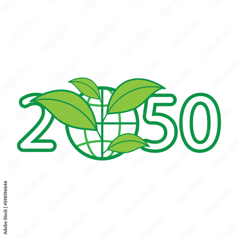 Growing green leaves on globe icon combined with mumber font ...