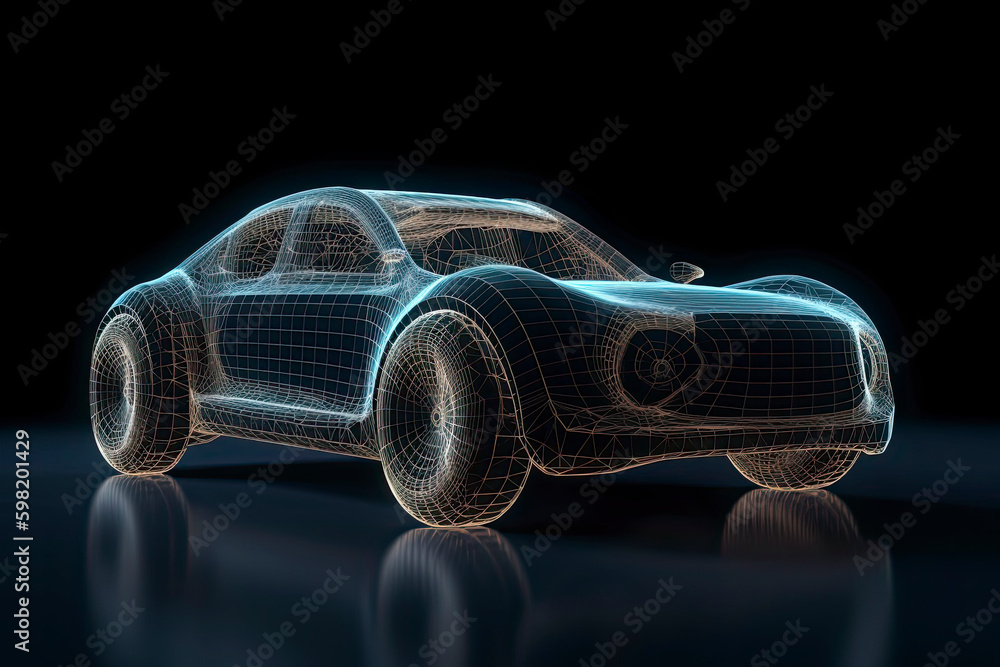 Augmented reality of wireframe car concept on the road and futuristic ...