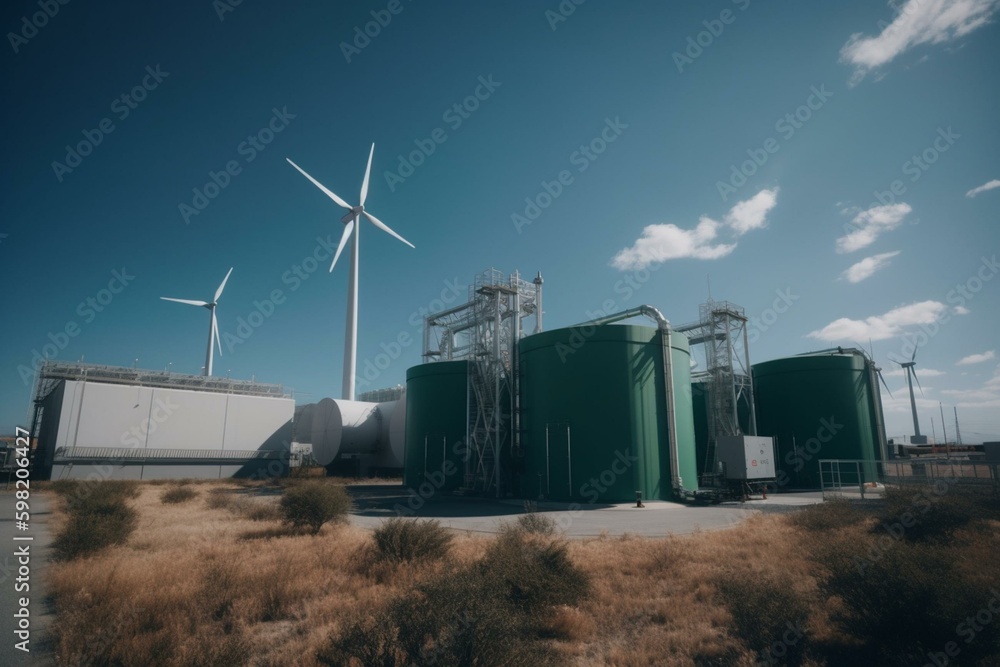 Renewable energy production facility using green hydrogen gas to power ...